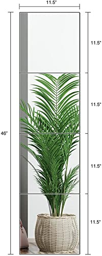 OBIOZZ Bedroom Floor Standing Mirror Full Length Mirror Tiles 11.5 Inch X 4Pcs Frameless Real Wall Mirror Set Make, Perfect for Your Bedroom, Cloakroom, Entry