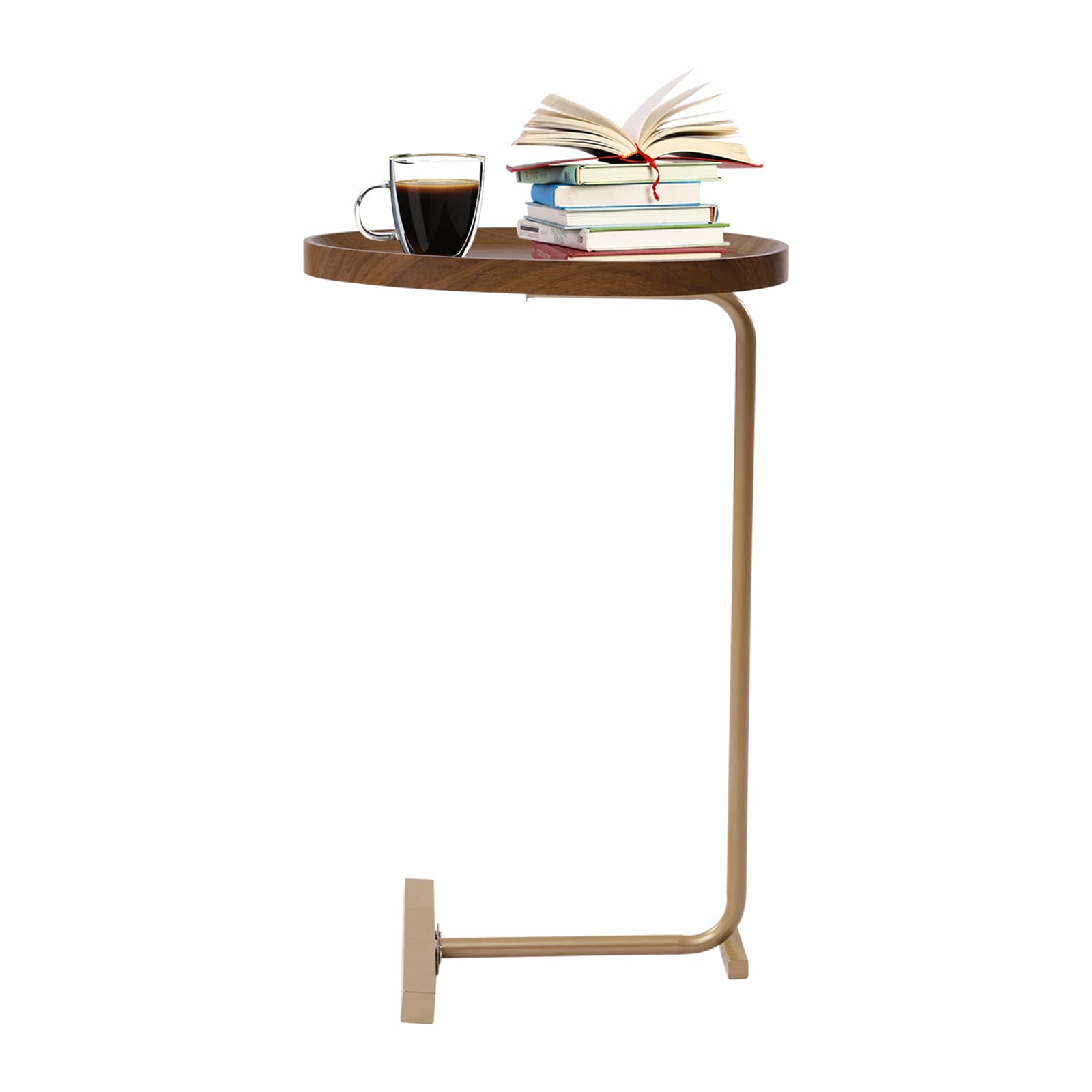 C-Shaped End Table, Small Side End Table for Sofa, Snack Drink TV Tray, Couch Table for Living Room Bedroom, Bedside, Modern Simplicity, Metal and Wood