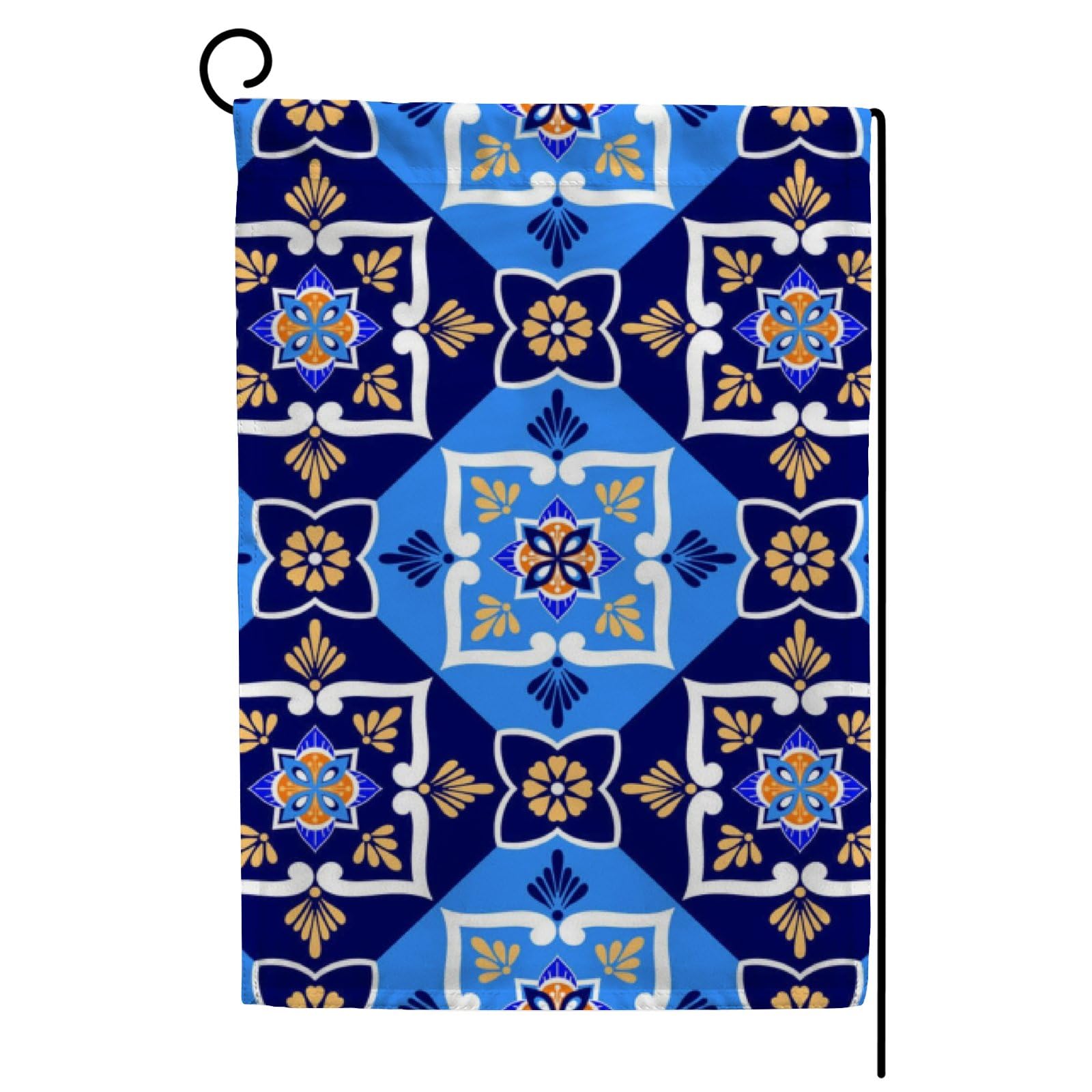 Vintage Blue Portuguese Ceramic Tiles Garden Flags Polyester Fabric Vertical Double Sided Printing Outdoor Welcome Banner Flag UV Protector Decoration for Home Yard Patio Lawn 12x18in