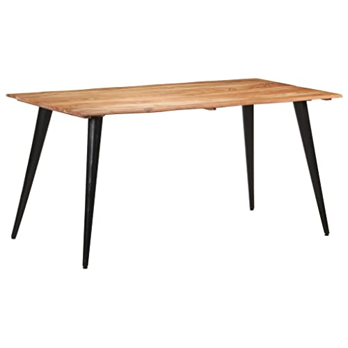 YAFF 63-Inch Dining Table, Solid Wood Dining Table with Steel Legs, Rustic Natural Finish Kitchen Desk, Easy Assembly, Natural & Black