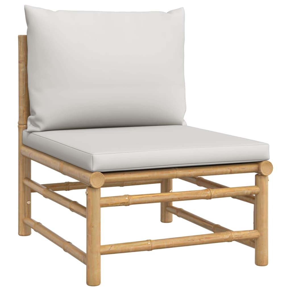 vidaXL 8-Piece Bamboo Outdoor Patio Lounge Set with Light Gray Cushions - Modular Design, Comfortable Seat Experience, Practical Table