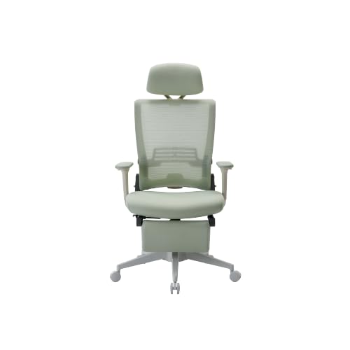 Ergonomic Mesh High Back Desk Chair, Adjustable Headrest Office Chair with 5d armrest and Foot Rest, tilt Function max 128° Computer Desk Swivel Chair with Wheels (Green)