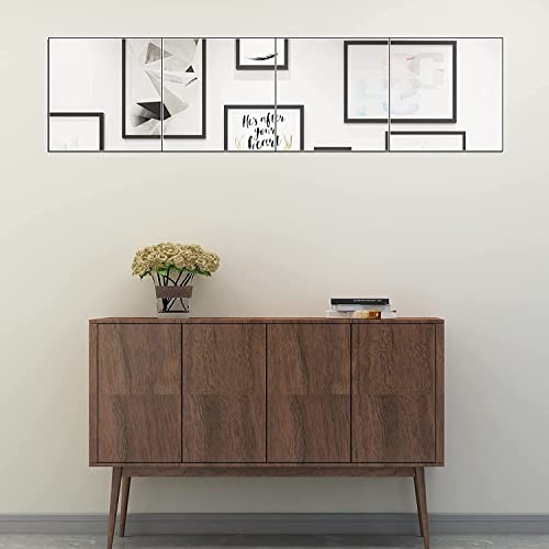 OBIOZZ Bedroom Floor Standing Mirror Full Length Mirror Tiles 11.5 Inch X 4Pcs Frameless Real Wall Mirror Set Make, Perfect for Your Bedroom, Cloakroom, Entry
