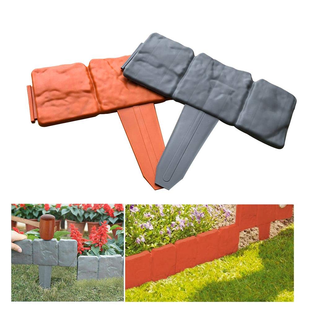 20 Pcs Plastic Garden Edging, Fence Imitation Stone, Garden Fence β Folding Mosaic Garden Fence Gray (Orange)