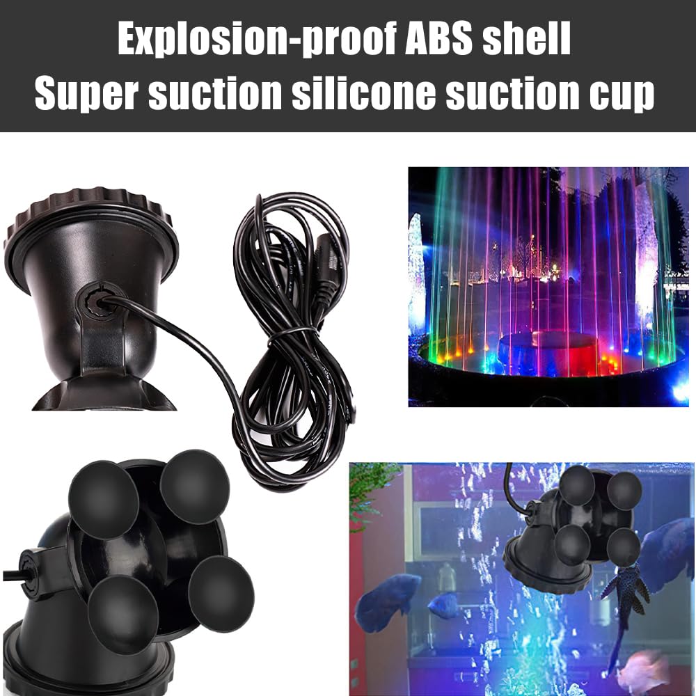 SOAMOEU Set of 4 RGB Color Changing Spotlights, Pond Lights LED Underwater Fountain Lights, IP68 Waterproof Diving Lights, Brightness, Color Changing Speed Adjustable, Base with Suction Cup
