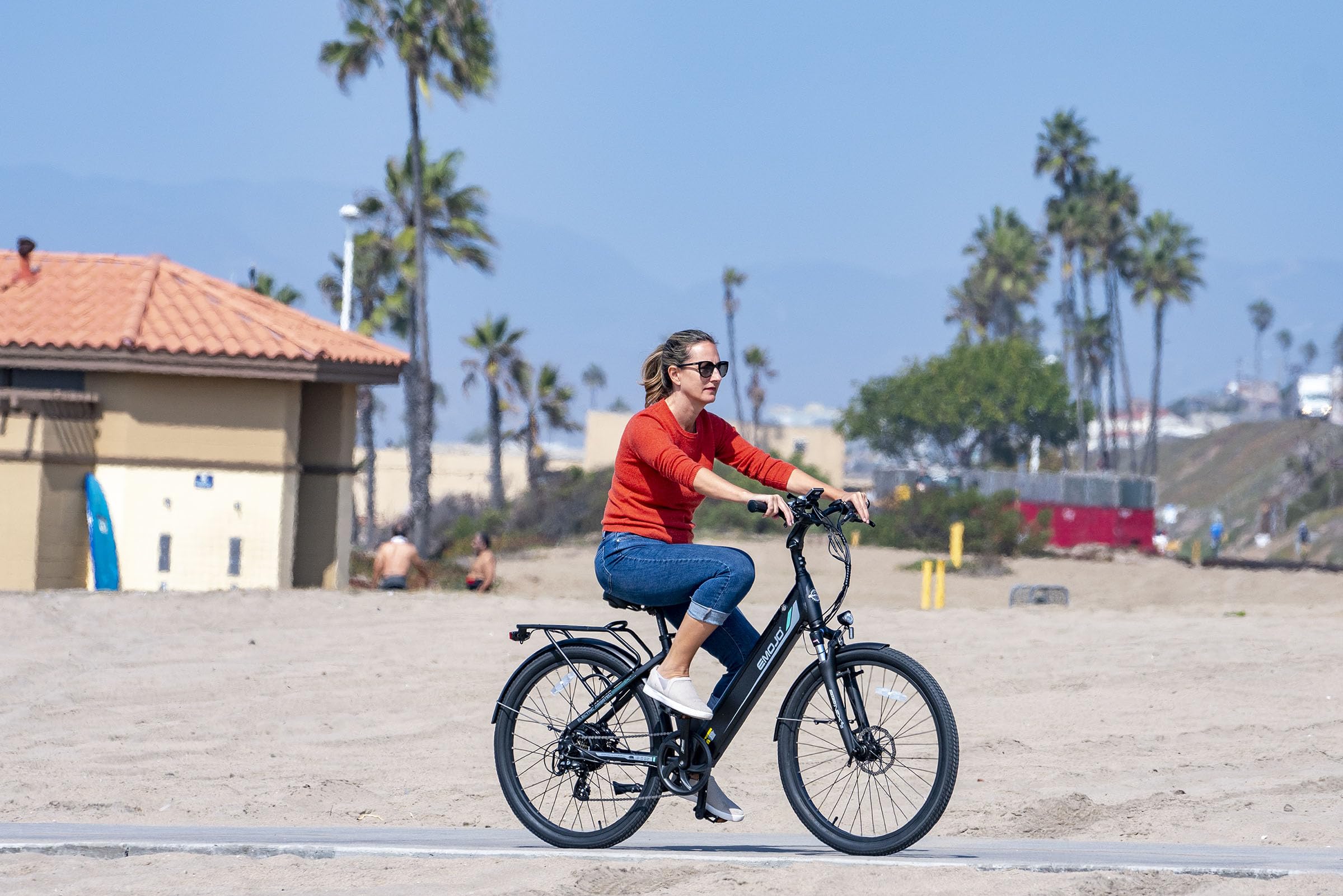 EMOJO Panther Pro 500W Step Through Electric Cruiser Bike for Adults 26 Inch Fat Tire E Bike 20MPH 28 Miles Pedal Assist E Bicycle with 48V 10Ah Lithium Battery 7 Speed and LCD Display (White)