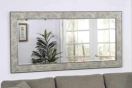 OBIOZZ Floor Mirror, Full Body Mirror Full Length Mirror Standing Rustic Wall Mirror Floor Leaning Standing Large Full Length Beveled Glass Gray Dressing Mirror for Bedroom Living Room