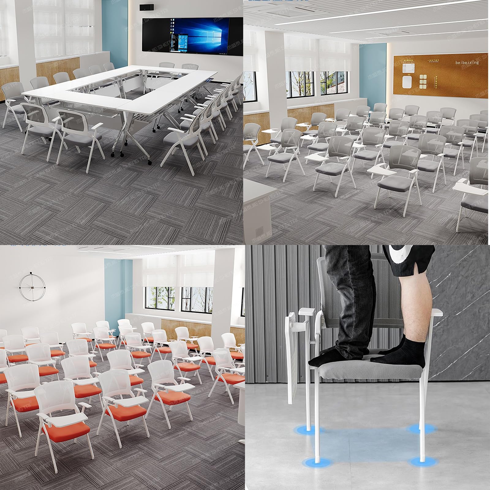 Favourite Training Chair with Table Board Conference Room Folding Chair Office Chair Training Table and Chair Integrated White Conference Chair with Writing Board (Color : Black)