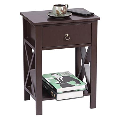 Brown Home Office Bedside Table，Nightstand, Side Table, End Table Storage Shelf Modern Bedside End Tables, Night Stands with Drawer and Storage Shelf for Bedroom Living Room Furniture 40 x 30 x 55cm