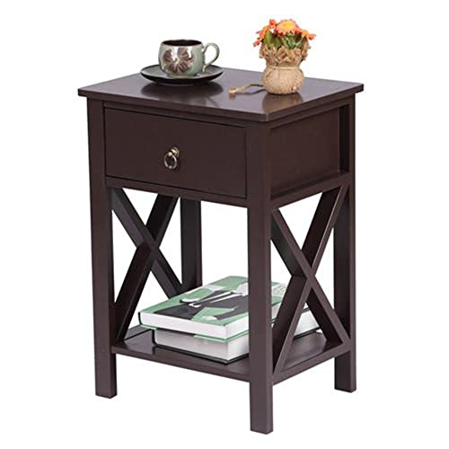 Brown Home Office Bedside Table，Nightstand, Side Table, End Table Storage Shelf Modern Bedside End Tables, Night Stands with Drawer and Storage Shelf for Bedroom Living Room Furniture 40 x 30 x 55cm
