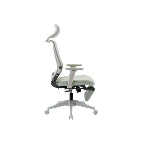 Ergonomic Mesh High Back Desk Chair, Adjustable Headrest Office Chair with 5d armrest and Foot Rest, tilt Function max 128° Computer Desk Swivel Chair with Wheels (Green)