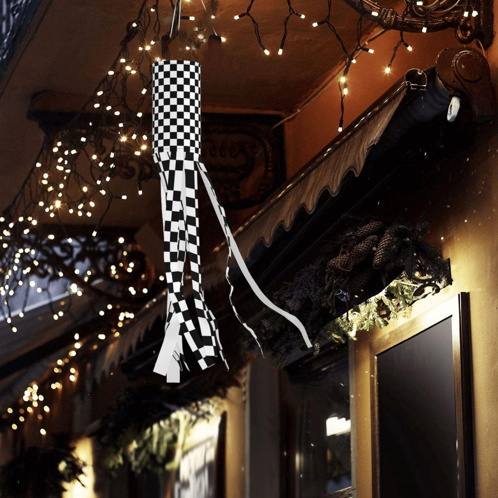 Halloween Windsock Garden Décor - Lighted 40 Inch With Lights - Fast Drying And Lightweight Christmas Holiday Without Light Black And White Checkered