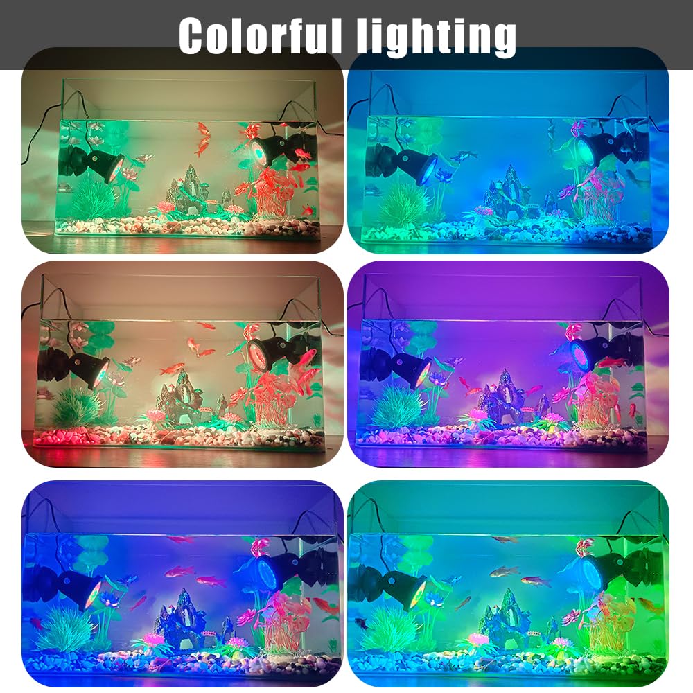 SOAMOEU Set of 4 RGB Color Changing Spotlights, Pond Lights LED Underwater Fountain Lights, IP68 Waterproof Diving Lights, Brightness, Color Changing Speed Adjustable, Base with Suction Cup