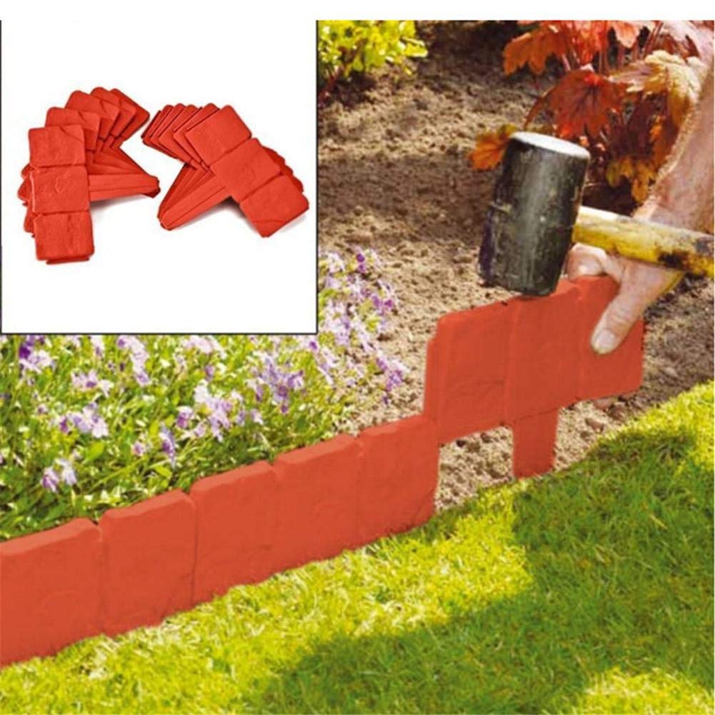 20 Pcs Plastic Garden Edging, Fence Imitation Stone, Garden Fence β Folding Mosaic Garden Fence Gray (Orange)