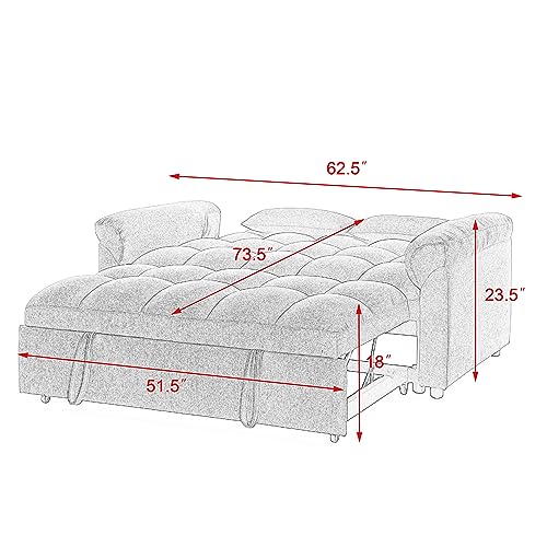 ERYE 3-in-1 Loveseat Futon Sofa Convertible Twin Bed,Love Seat W/Pull Out Sleeper Couch Bed & Reclining Backrest for RV Office Small Space Living Room Furniture Sets