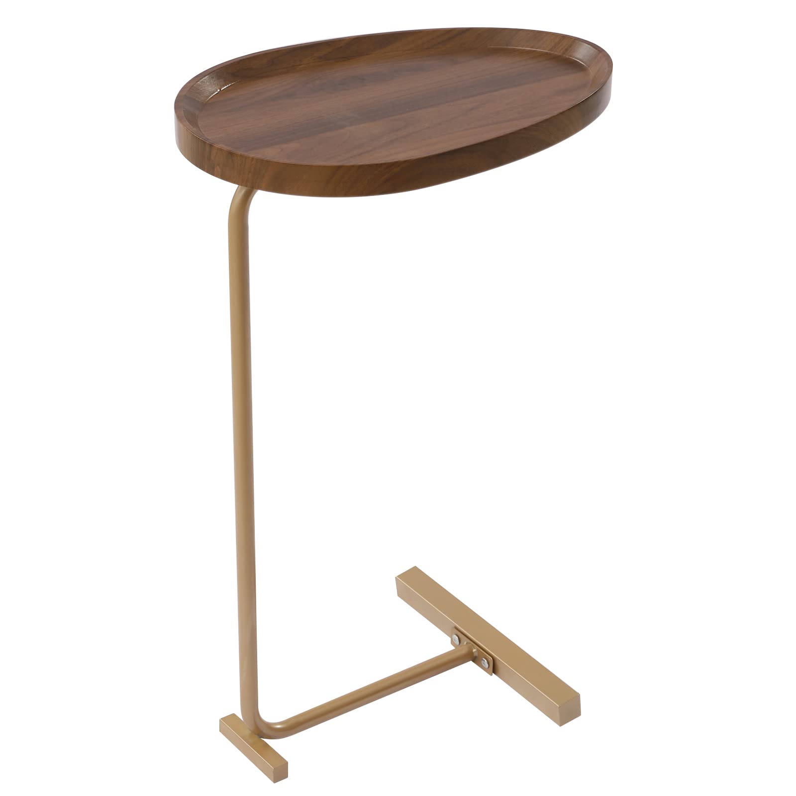 C-Shaped End Table, Small Side End Table for Sofa, Snack Drink TV Tray, Couch Table for Living Room Bedroom, Bedside, Modern Simplicity, Metal and Wood