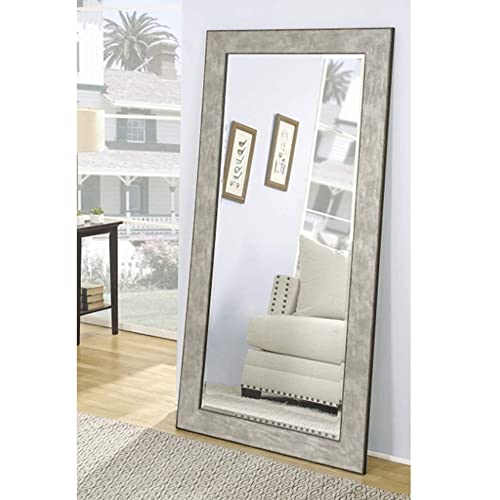 OBIOZZ Floor Mirror, Full Body Mirror Full Length Mirror Standing Rustic Wall Mirror Floor Leaning Standing Large Full Length Beveled Glass Gray Dressing Mirror for Bedroom Living Room