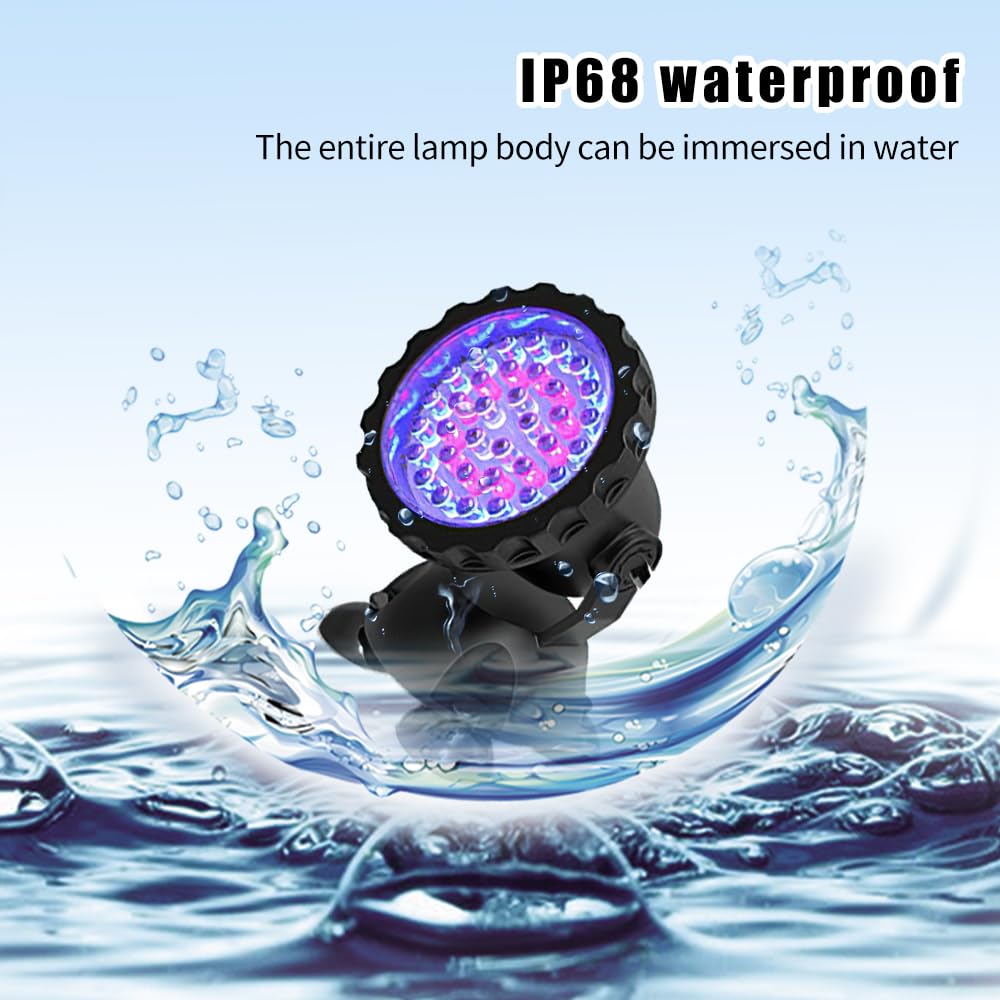 SOAMOEU Set of 4 RGB Color Changing Spotlights, Pond Lights LED Underwater Fountain Lights, IP68 Waterproof Diving Lights, Brightness, Color Changing Speed Adjustable, Base with Suction Cup