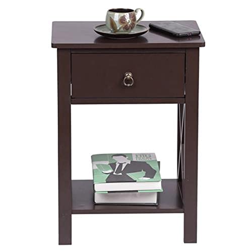 Brown Home Office Bedside Table，Nightstand, Side Table, End Table Storage Shelf Modern Bedside End Tables, Night Stands with Drawer and Storage Shelf for Bedroom Living Room Furniture 40 x 30 x 55cm