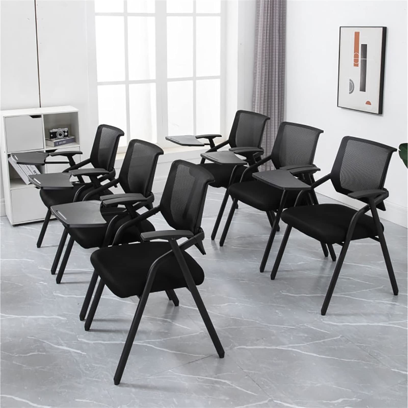 MEHWSUR Classroom Chair with Desk Attached,Folding Mesh Office Chairs with Lumbar Support,Tablet Arm Chair with Right Handed Flip-Up Tablet Arm,Mesh Guest Reception Stack Chairs (Color : Black)