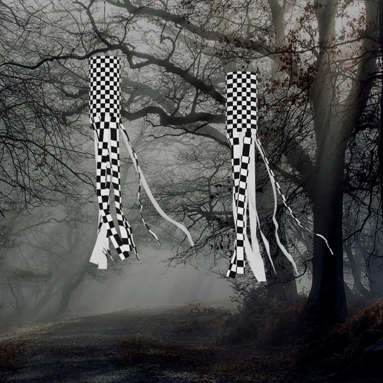 Halloween Windsock Garden Décor - Lighted 40 Inch With Lights - Fast Drying And Lightweight Christmas Holiday Without Light Black And White Checkered