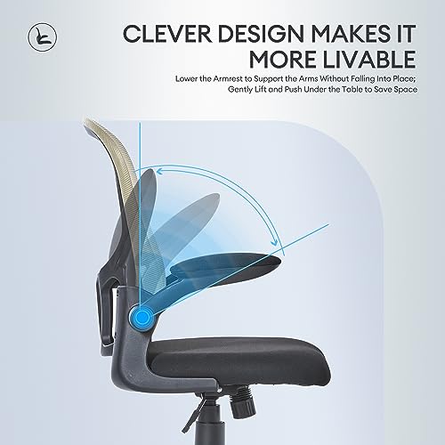 Office Chair, Breathable Mesh Desk Chair, Comfortable Ergonomic Computer Chair with Thick Cushion, Adjustable Lumbar Support and 90° Flip Up Armrest (Yellow)