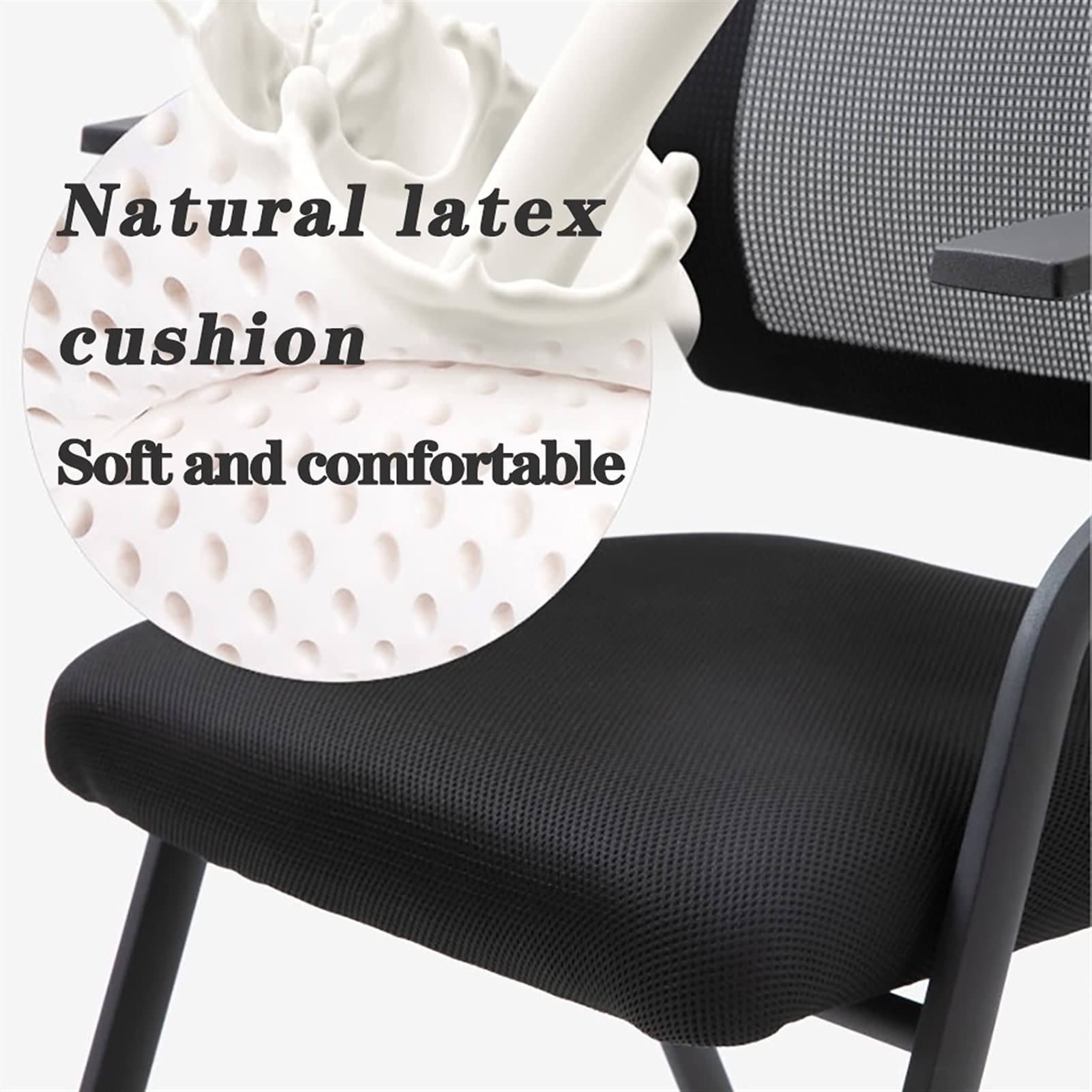 MEHWSUR Classroom Chair with Desk Attached,Folding Mesh Office Chairs with Lumbar Support,Tablet Arm Chair with Right Handed Flip-Up Tablet Arm,Mesh Guest Reception Stack Chairs (Color : Black)