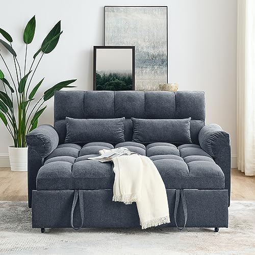 ERYE 3-in-1 Loveseat Futon Sofa Convertible Twin Bed,Love Seat W/Pull Out Sleeper Couch Bed & Reclining Backrest for RV Office Small Space Living Room Furniture Sets