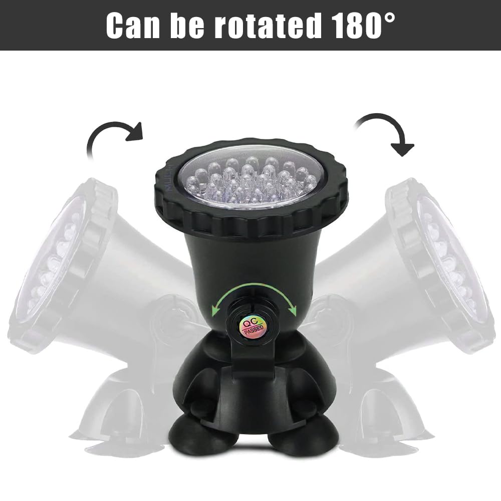 SOAMOEU Set of 4 RGB Color Changing Spotlights, Pond Lights LED Underwater Fountain Lights, IP68 Waterproof Diving Lights, Brightness, Color Changing Speed Adjustable, Base with Suction Cup