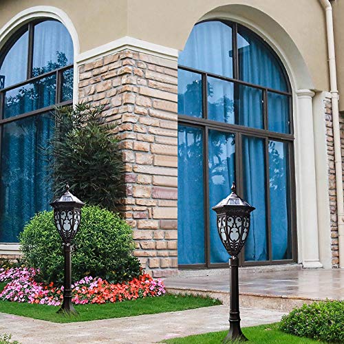 Outdoor Aluminum Cast Glass Lantern Solar LED Column Light Post Lamp American Home Villa Courtyard Lawn Pillar Light Outside Park Street Light IP65 Rainproof Decoration