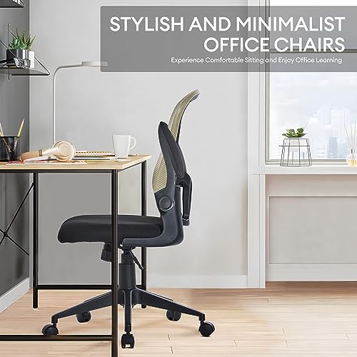 Office Chair, Breathable Mesh Desk Chair, Comfortable Ergonomic Computer Chair with Thick Cushion, Adjustable Lumbar Support and 90° Flip Up Armrest (Yellow)