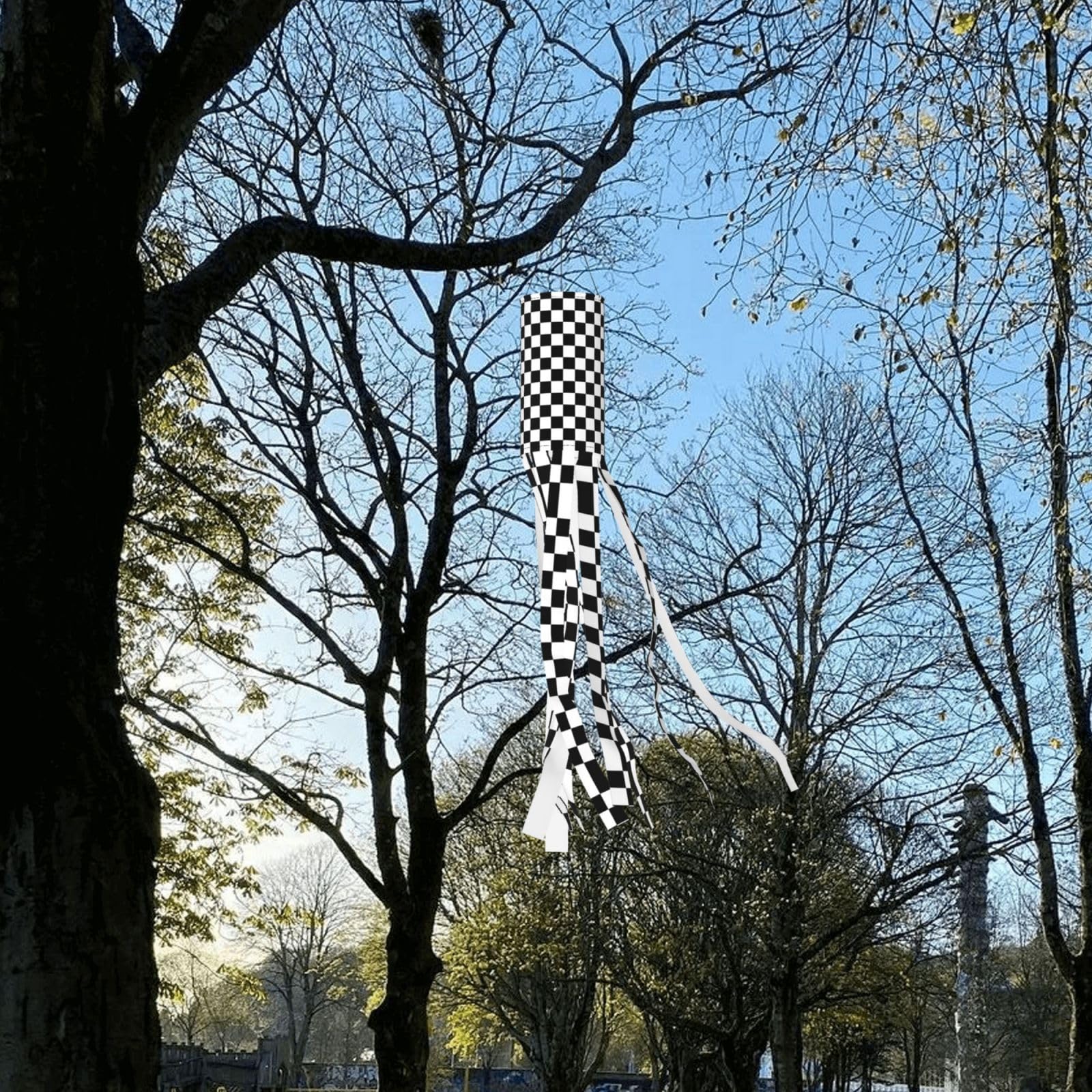 Halloween Windsock Garden Décor - Lighted 40 Inch With Lights - Fast Drying And Lightweight Christmas Holiday Without Light Black And White Checkered