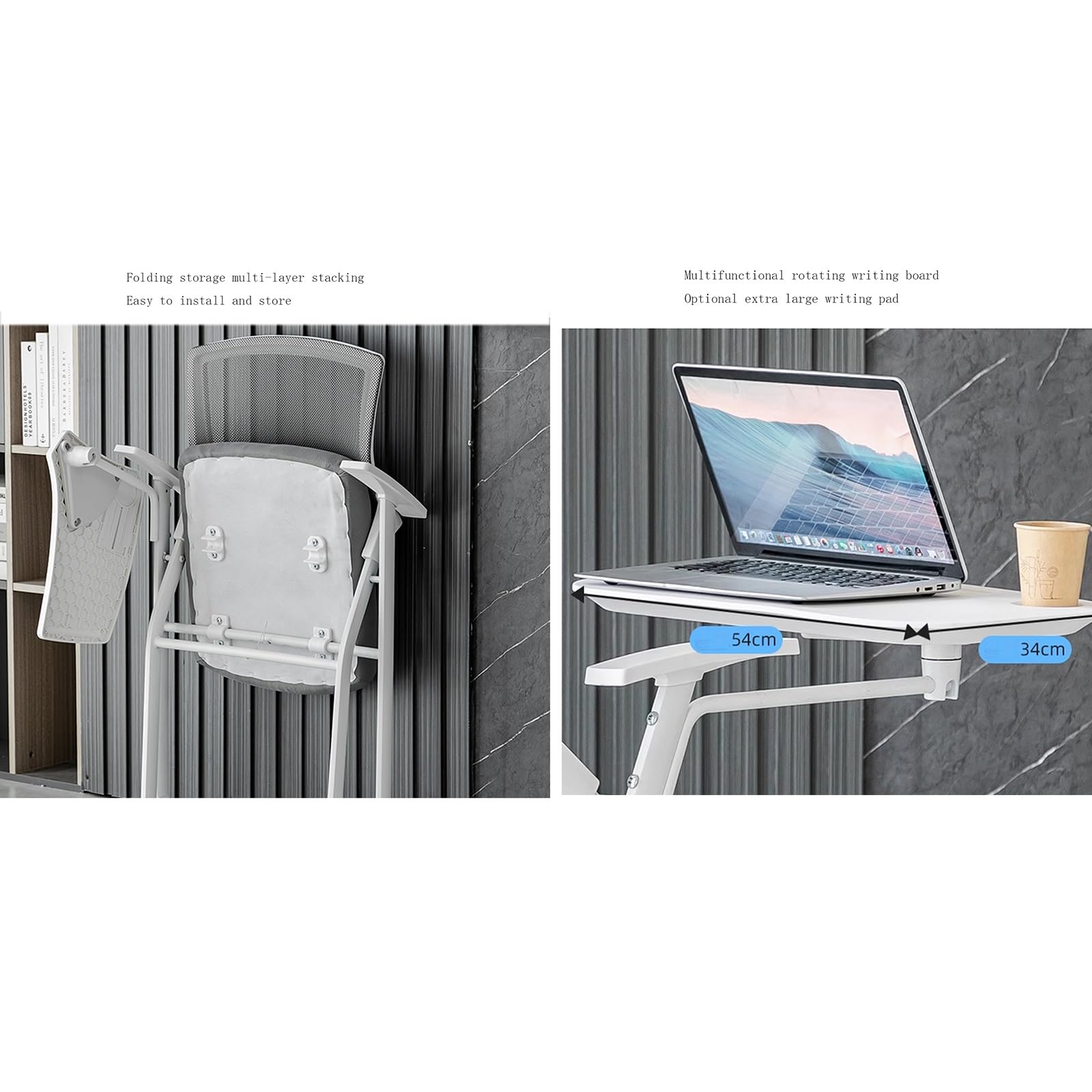 Favourite Training Chair with Table Board Conference Room Folding Chair Office Chair Training Table and Chair Integrated White Conference Chair with Writing Board (Color : Black)