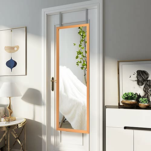 OBIOZZ Bedroom Floor Standing Mirror Door Wall Mounted Mirror Full Length Hanging Wood Frame Mirror Decor Golden, Modern Design Full-Length Mirror