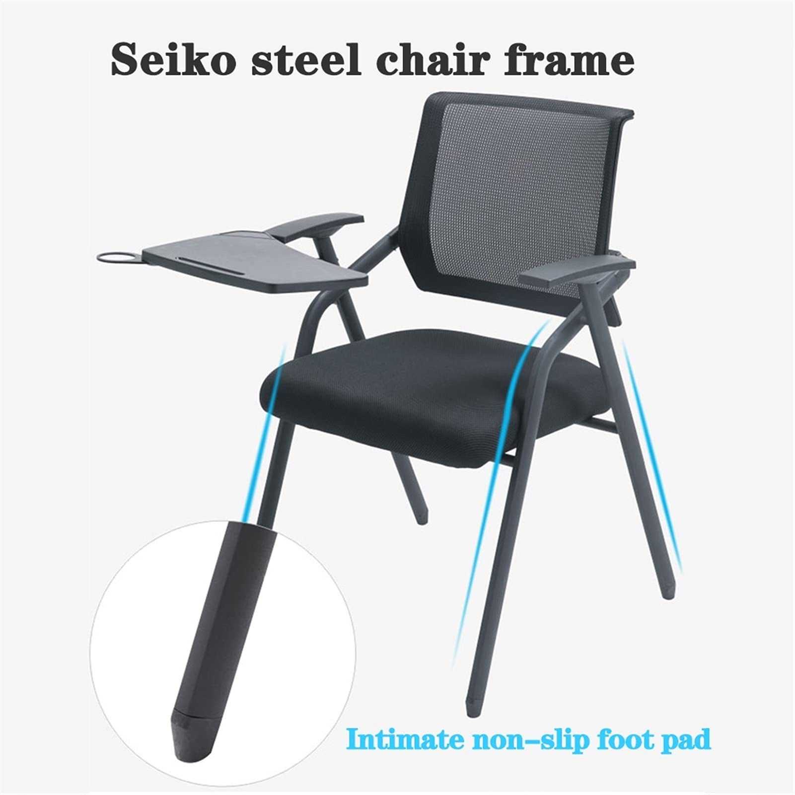 MEHWSUR Classroom Chair with Desk Attached,Folding Mesh Office Chairs with Lumbar Support,Tablet Arm Chair with Right Handed Flip-Up Tablet Arm,Mesh Guest Reception Stack Chairs (Color : Black)