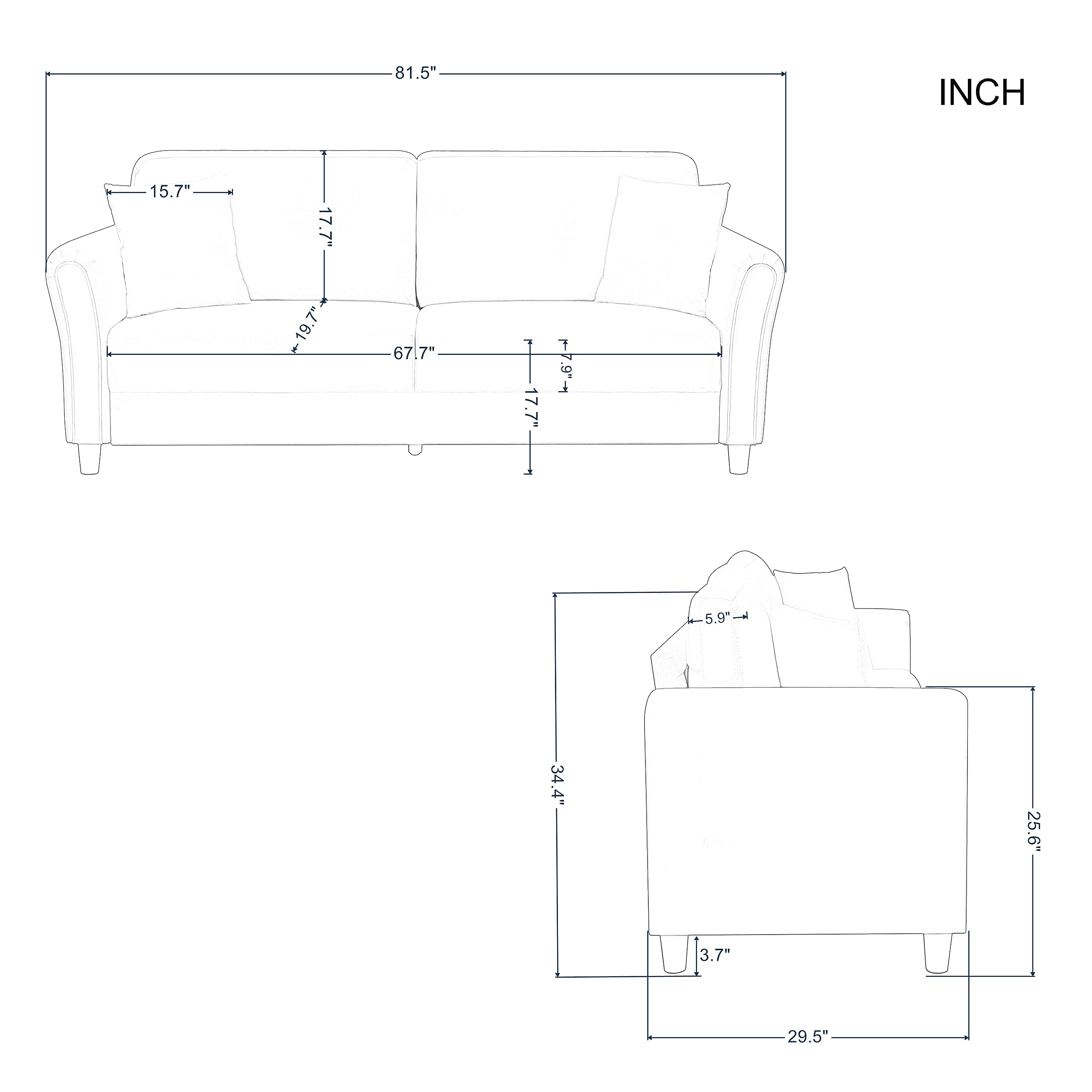 LCH 81.5” Loveseat Sofa, Mid Century Modern Linen Fabric 3-Seater Love Seat Couch with Curved Armrest for Living Room, Bedroom, Apartment and Small Space (Light Grey)