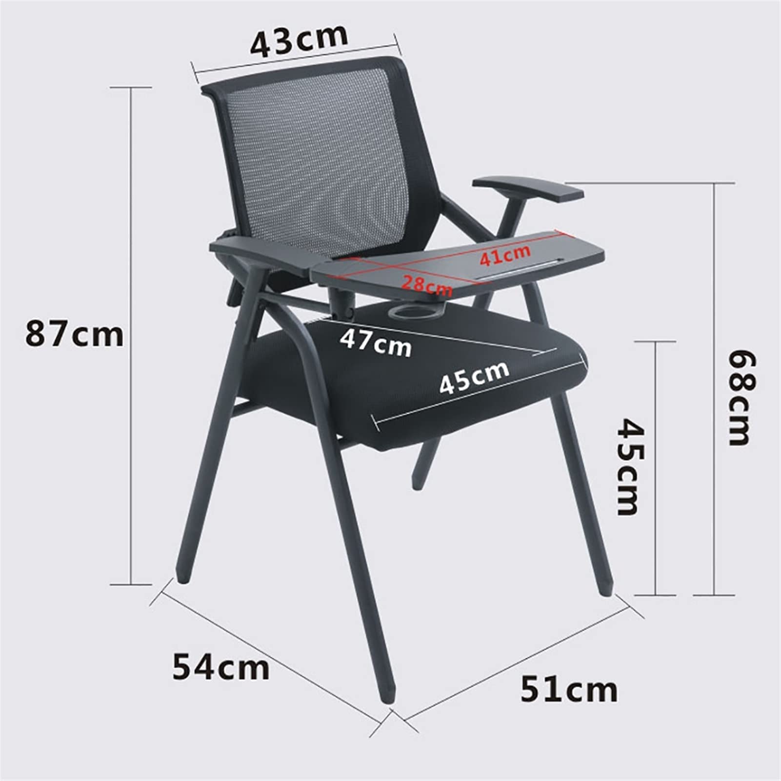 MEHWSUR Classroom Chair with Desk Attached,Folding Mesh Office Chairs with Lumbar Support,Tablet Arm Chair with Right Handed Flip-Up Tablet Arm,Mesh Guest Reception Stack Chairs (Color : Black)