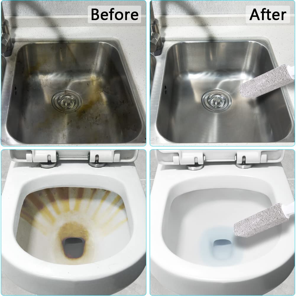 4TH Pumice Stone for Toilet Bowl Cleaning,Powerfully Remove Stubborn Stains： Limescale,Hard Water Ring,Calcium Buildup,Iron,Rust