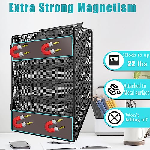 LQPAFZ 5 Tier Magnetic File Holder - for File Cabinets, Refrigerator, Whiteboard, Office, No Drilling Installation Large Capacity Black Magnetic File Holder