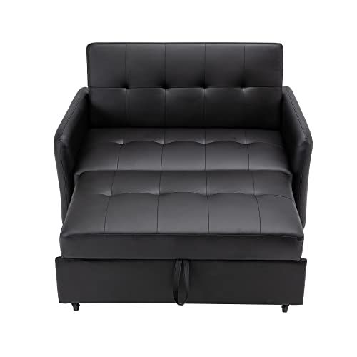 Eafurn Futon Loveseat Couch with Pull Out Bed,3-in-1 Multi-Functional Upholstery Convertible Sleeper Sofa Reclining Chaise Lounge with Adjustable Backrest, Sofacama for Living Room, Small Space