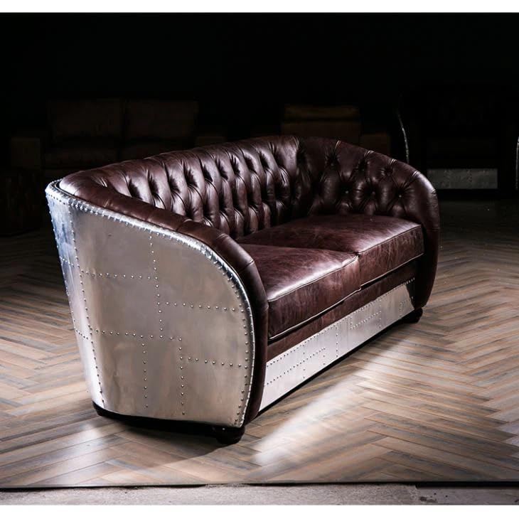 NauticalMart Leather Sofa with 3 Seats Aviator Aluminum Loveseat Sofa Home & Living Room Furniture