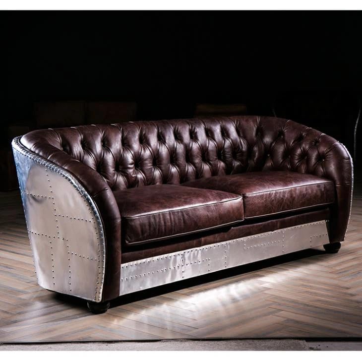NauticalMart Leather Sofa with 3 Seats Aviator Aluminum Loveseat Sofa Home & Living Room Furniture