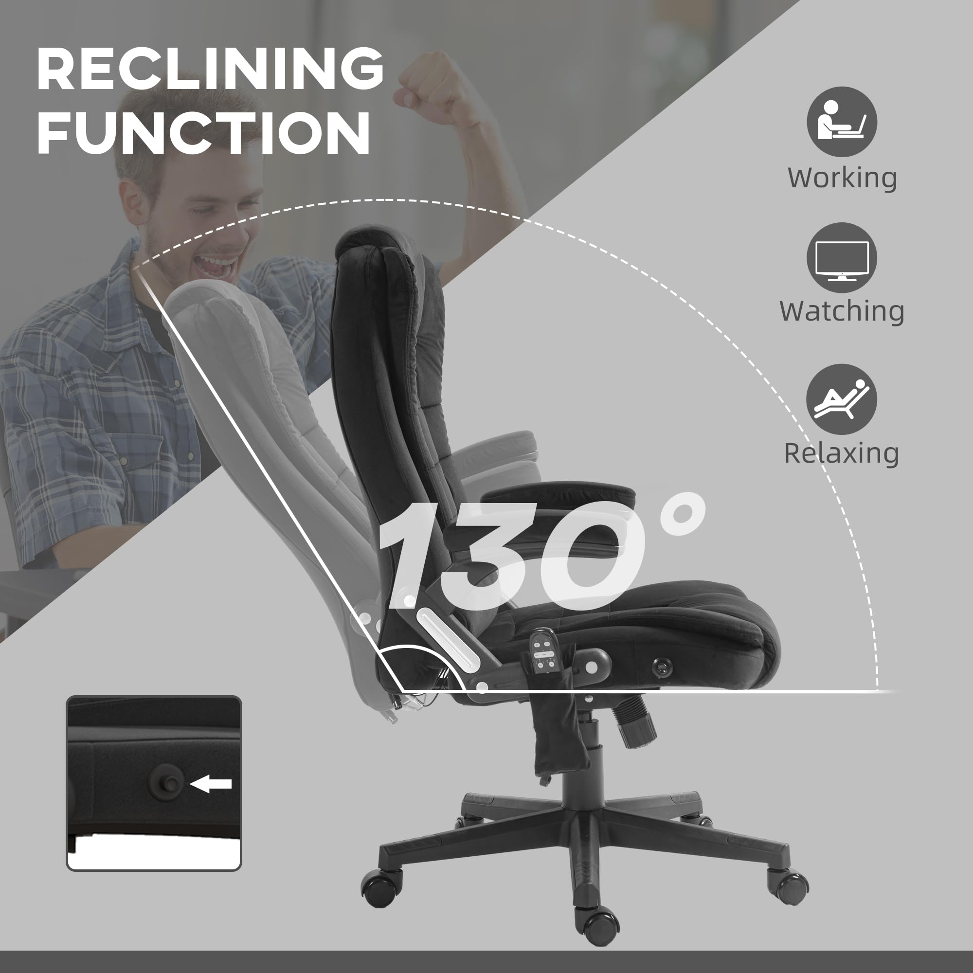 HOMCOM 6 Point Vibrating Massage Office Chair with Heat, Velvet High Back Executive Office Chair with Reclining Backrest, Padded Armrests and Remote, Black