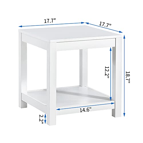 NebulaDeco 3-Tier End Table Nightstand White, Narrow Side Table with Storage Shelf, Small Bookshelf Bedside Table for Bedroom, Living Room, Office, Bathroom (Two-ply, White)