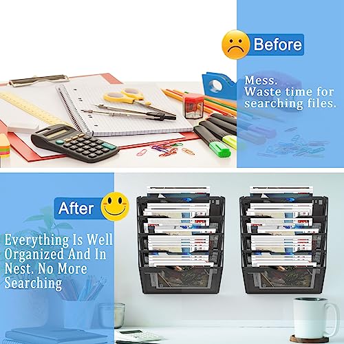 LQPAFZ 5 Tier Magnetic File Holder - for File Cabinets, Refrigerator, Whiteboard, Office, No Drilling Installation Large Capacity Black Magnetic File Holder