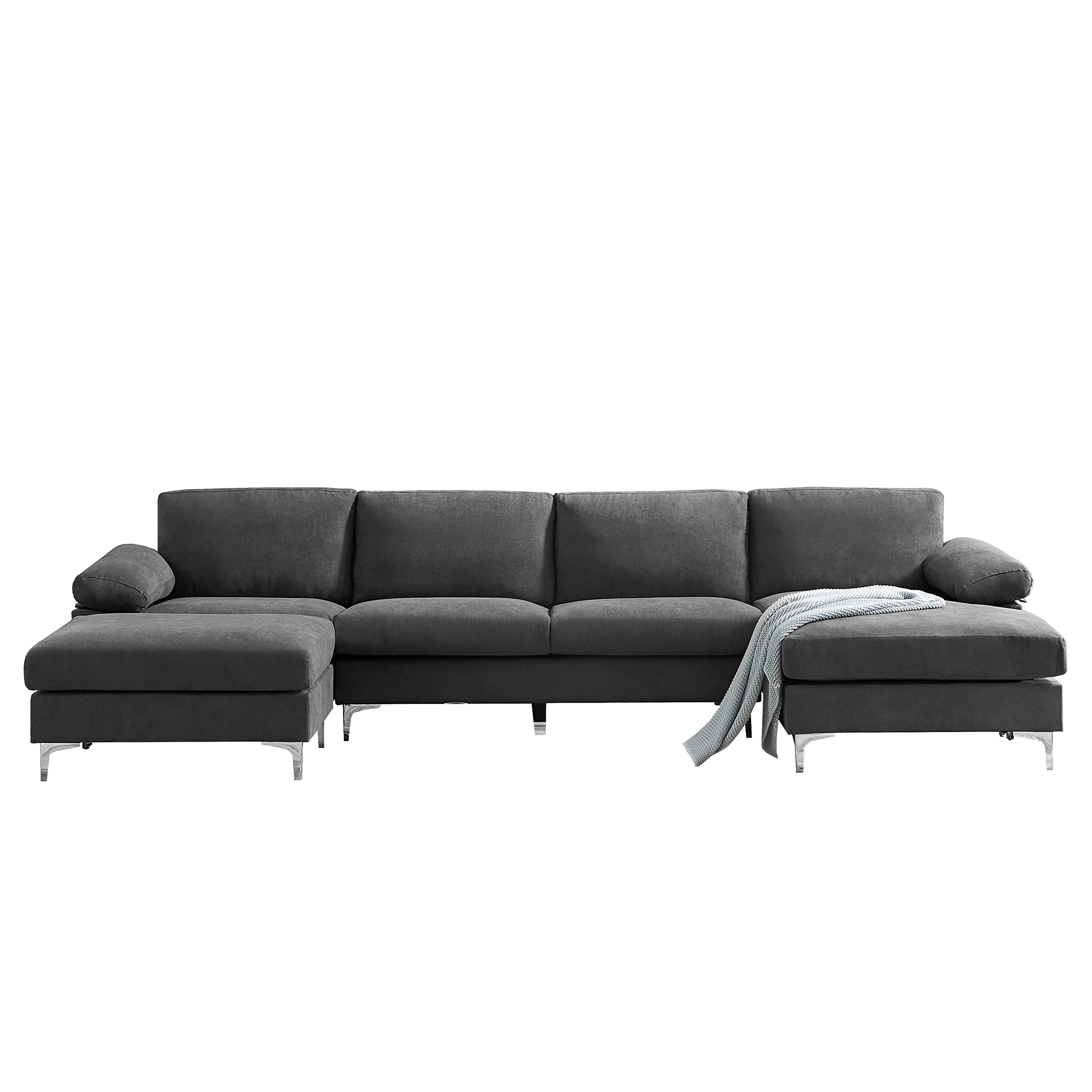 Verfur 5 Seats Convertible Sectional Sofa with Extra Wide Reversible Chaise and Movable Ottoman, U Shaped Symmetrical Modular Corner Couch Living Room Furniture Sets for Home Office, Dark Grey 128.3"