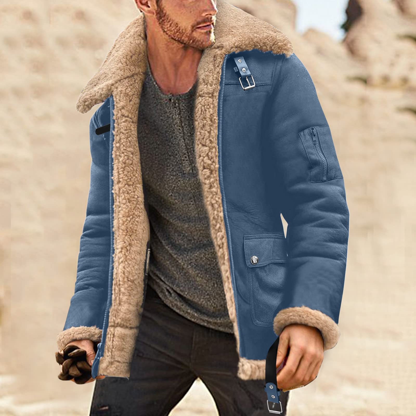 ADUWOAN Mens Winter Jackets Mens Leather Jacket Fur Coats Sherpa Jacket Clothes for Men Men's Stylish Winter Jacket Winter Coats for Men