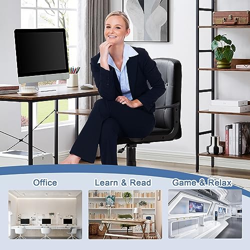 VECELO Home Office Desk Chair with Armrests,Mid Back Adjustable Height, 360-Degree Swivel, 330 Pound Capacity, Black, Set of 1