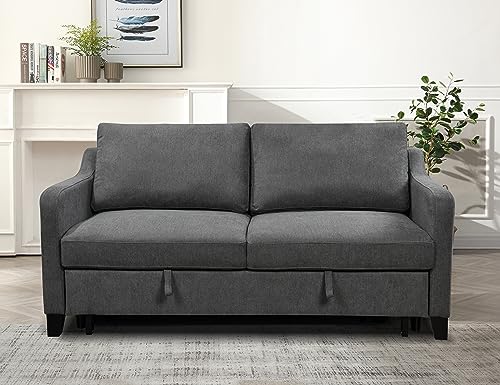 ERYE Modern Convertible Futon Sofa Bed, Adjustable Functional Loveseat Compact Foldable Love Seat,Comfy Sleeper Daybed 3 in1 Recliner Sofa & Couch for Small SpaceDark Gray Queen Size with 2 Pillows
