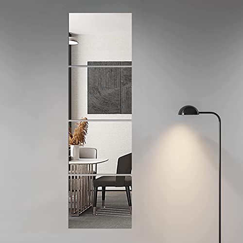 OBIOZZ Bedroom Floor Standing Mirror Glass Full Length Wall Mirror Tiles 14 X 12 X 4PCS Frameless Full Body Mirror, Quality Material Full-Length Mirror